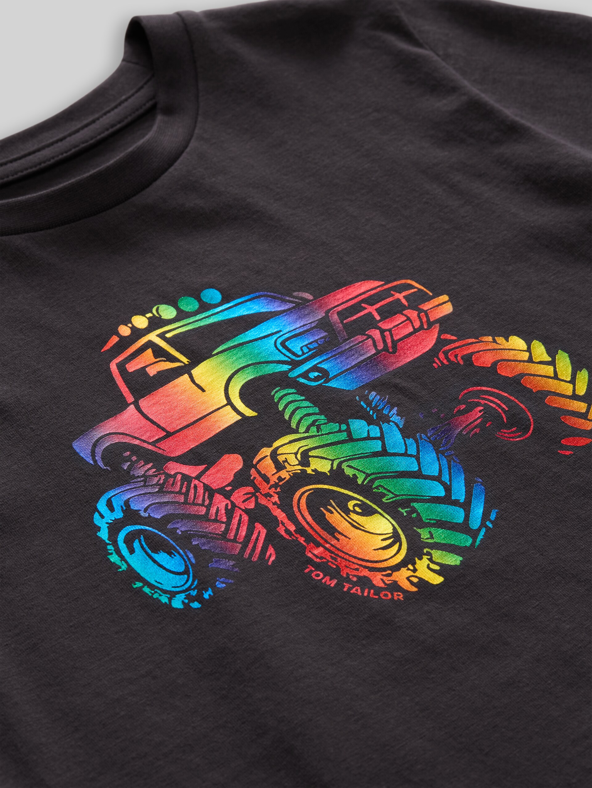 T-shirt with glitter print in grey by Tom Tailor